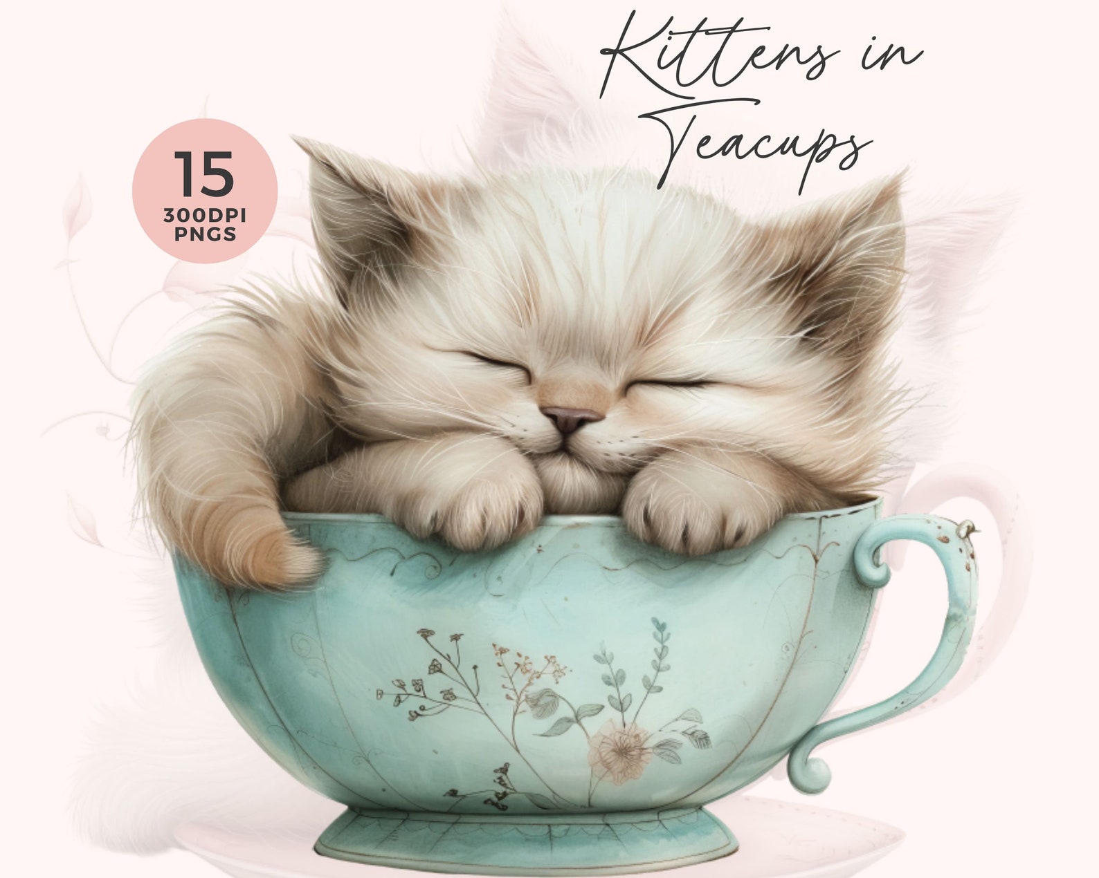 Cute Kittens in Teacups Clipart Bundle Watercolor Kitten Clipart ...