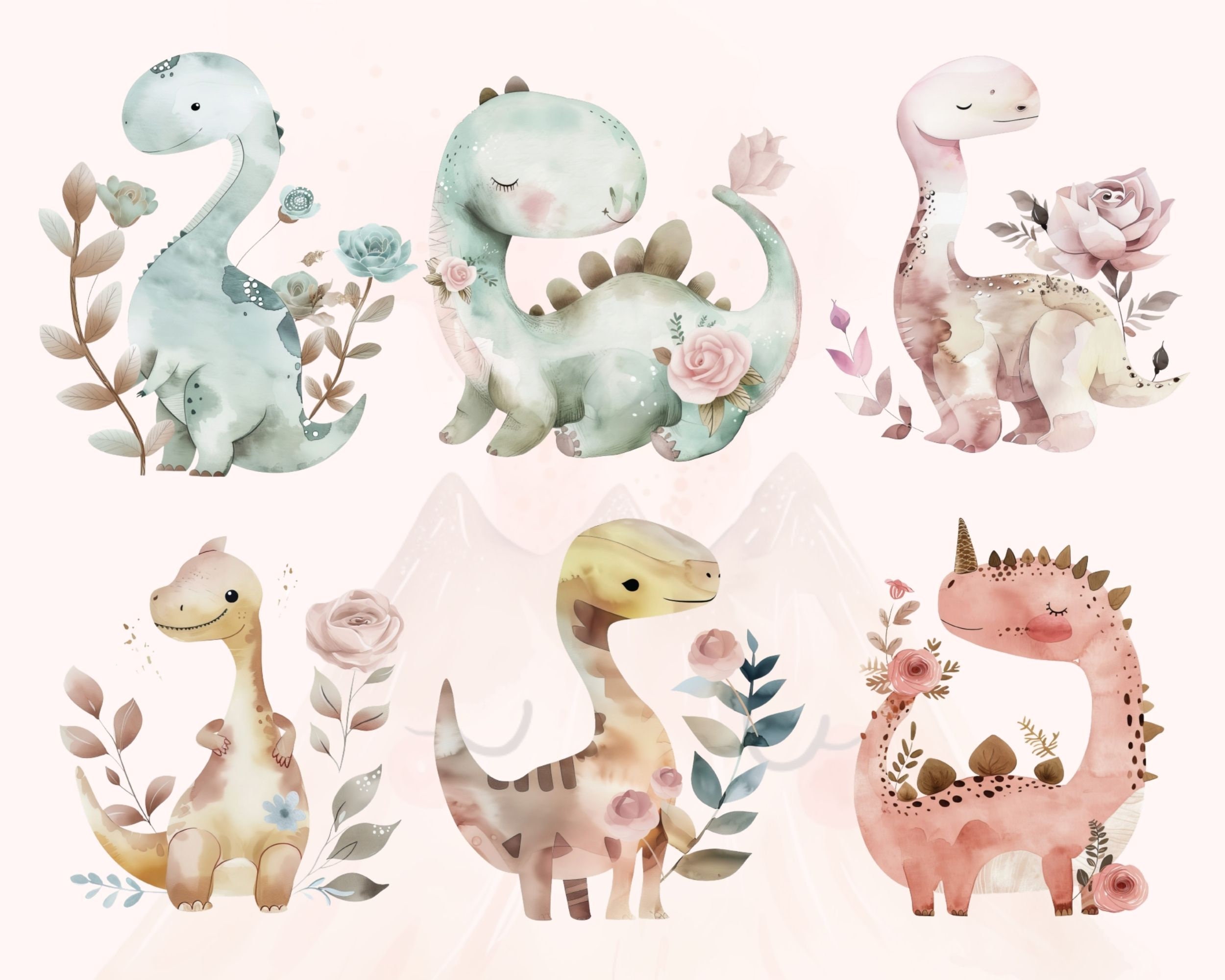 Boho Dinosaur Clipart Bundle Dino Clipart Cute Dinosaur Baby Shower ...