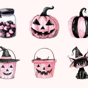 Cute Halloween Clipart | Watercolor Halloween Clipart | Pink Spooky ...