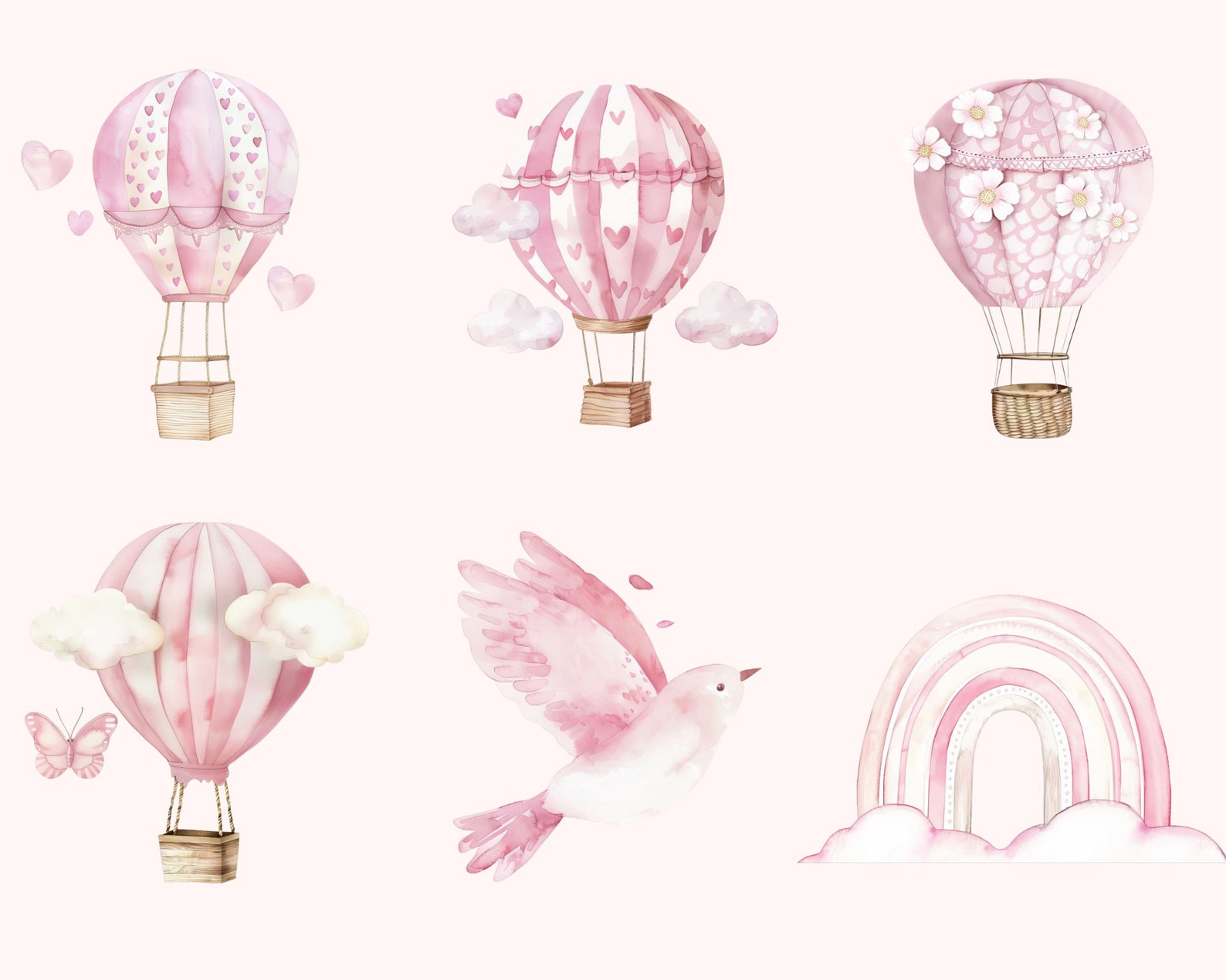 Watercolor Hot Air Balloon Clipart Pink | Pink Hot Air Balloons Png ...