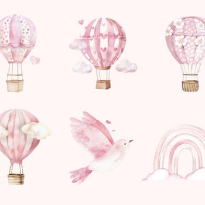 Watercolor Hot Air Balloon Clipart Pink | Pink Hot Air Balloons Png ...