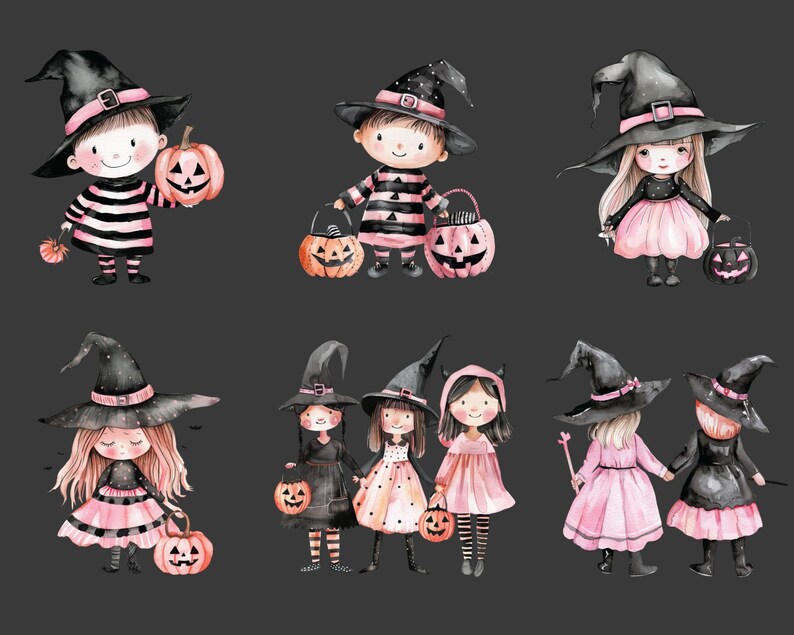 Cute Halloween Clipart | Watercolor Halloween Clipart | Pink Spooky ...