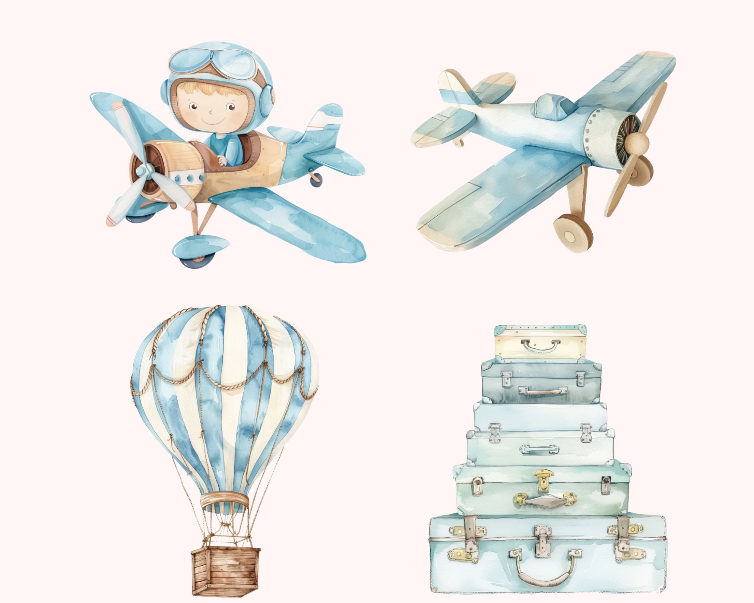 Aeroplane Clipart Hot Air Balloon Baby Shower Clipart First Birthday ...