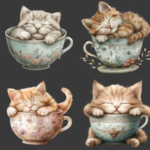 Cute Kittens in Teacups Clipart Bundle | Watercolor Kitten Clipart ...