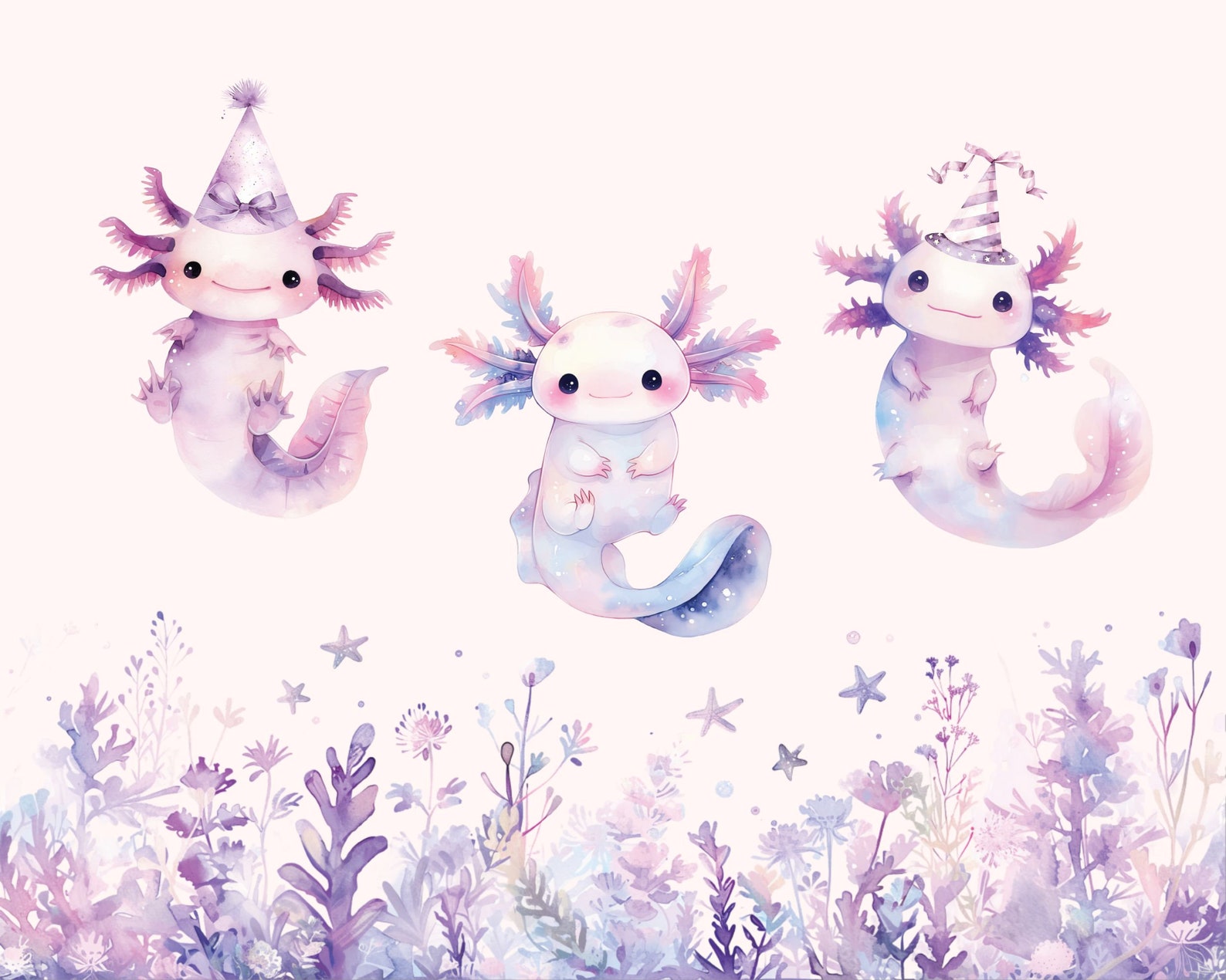 Axolotl Birthday Clipart Cute Axolotl Clipart Sea Animal Graphics ...