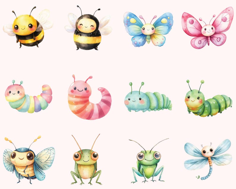 Whimsical Insect Clipart | Whimsical Ants | Insect Wall Art | Kawaii ...