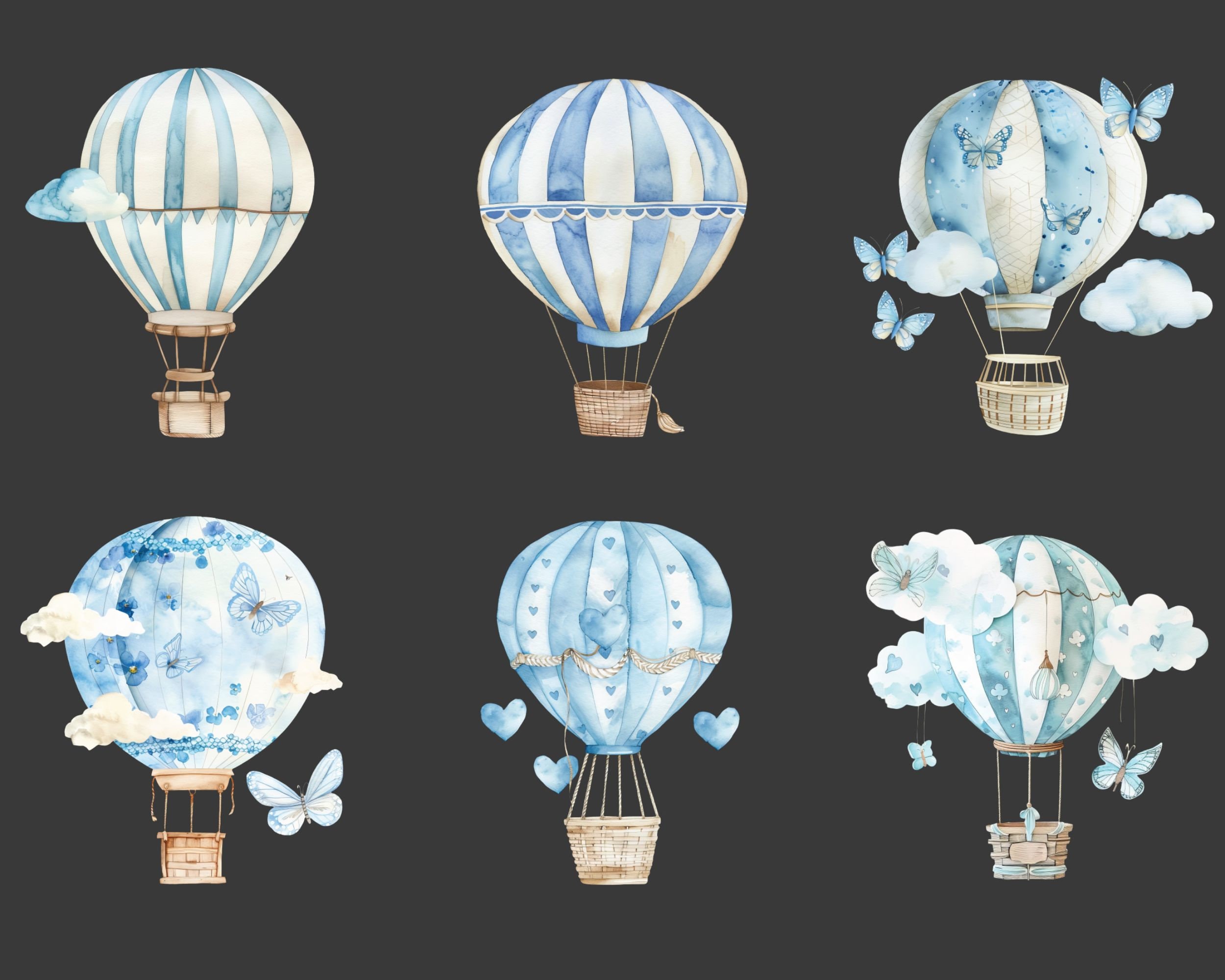Watercolor Hot Air Balloon Clipart Blue Blue Hot Air Balloons Png Hot ...