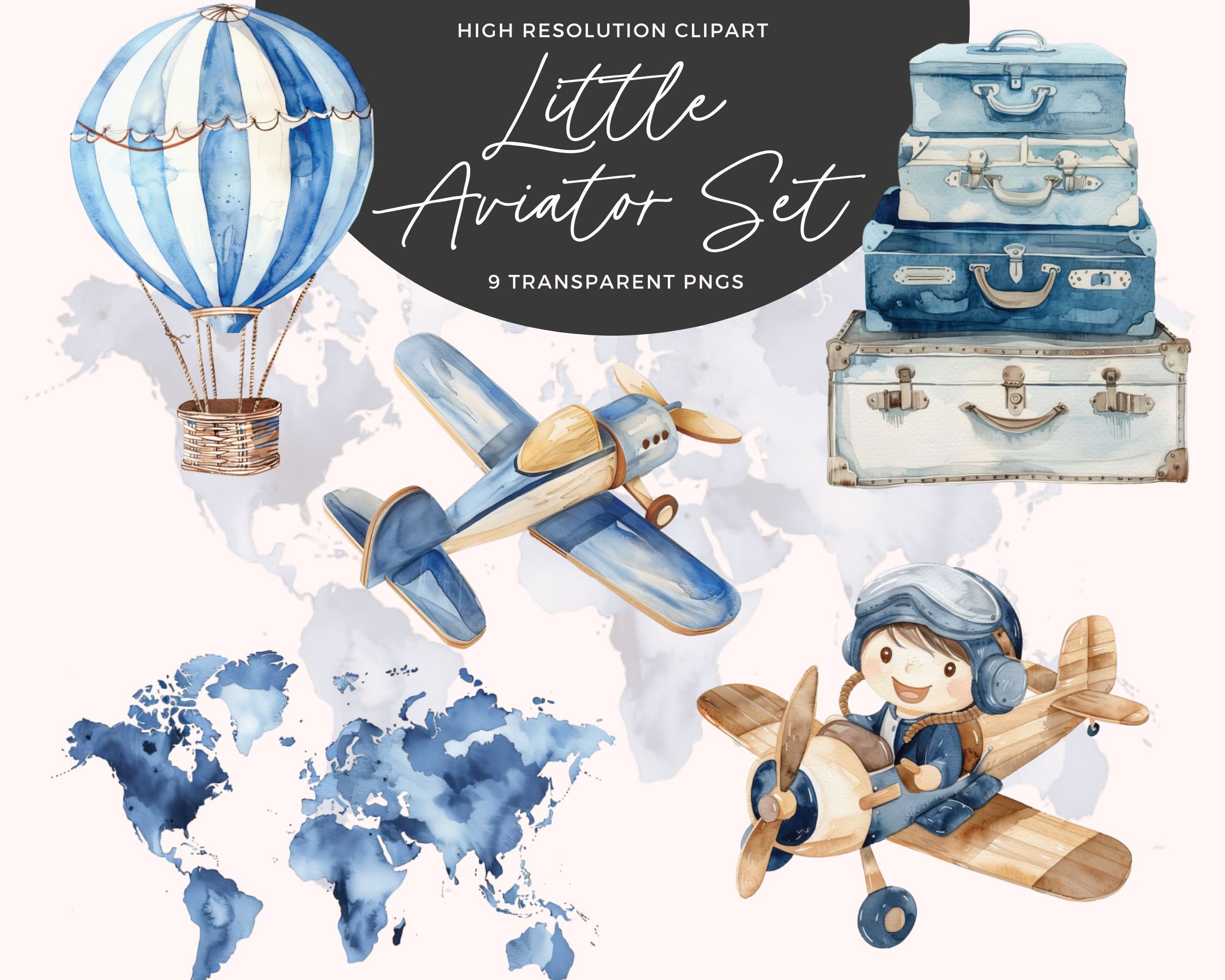 Airplane Baby Shower Clip Art Watercolor Boys Toys Baby Shower Set Car