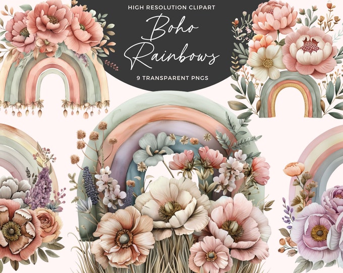Boho Rainbow Watercolor Clipart, Neutral Rainbow PNG, Baby Shower ...