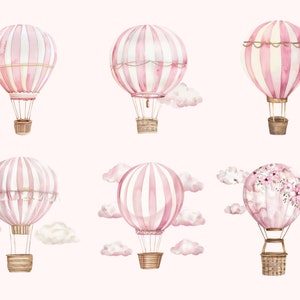 Watercolor Hot Air Balloon Clipart Pink | Pink Hot Air Balloons Png ...