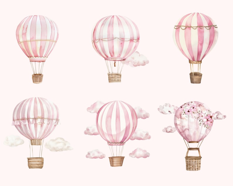 Watercolor Hot Air Balloon Clipart Pink | Pink Hot Air Balloons Png ...