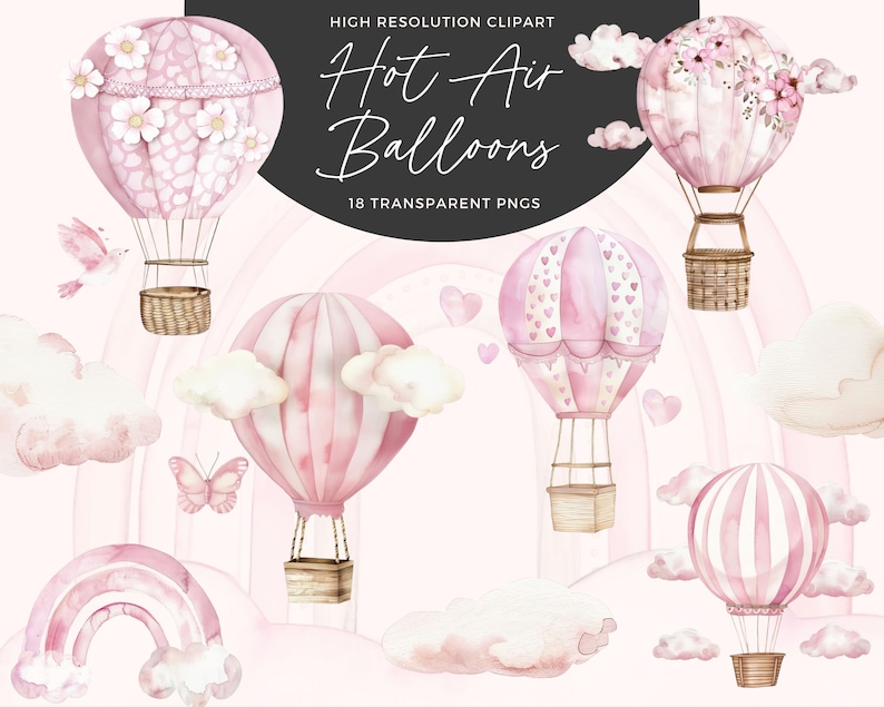 Watercolor Hot Air Balloon Clipart Bundle | Hot Air Balloons Png | Hot ...