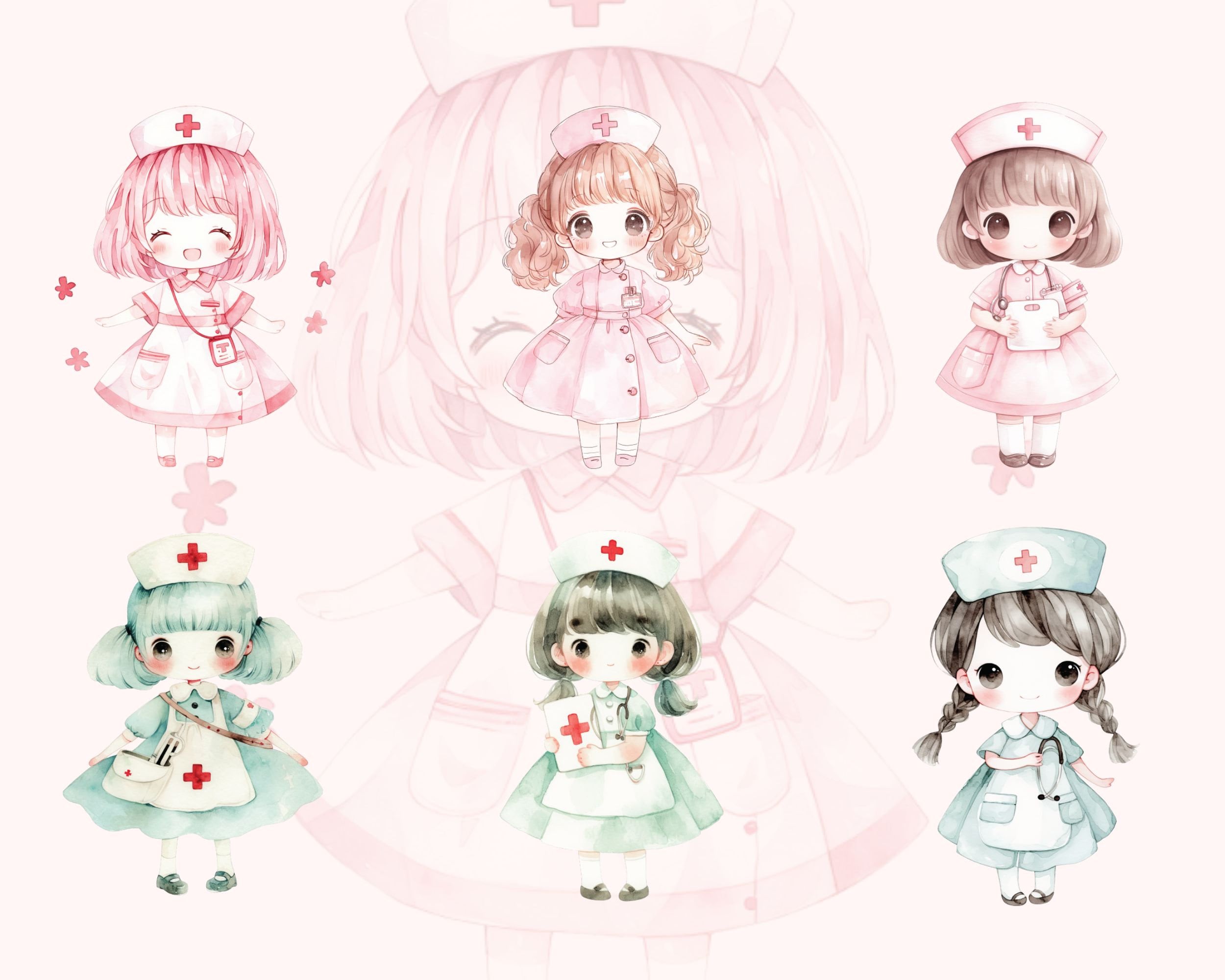 Chibi Nurse Clipart Bundle Hospital Clipart Chibi Nurse PNG Hospital ...