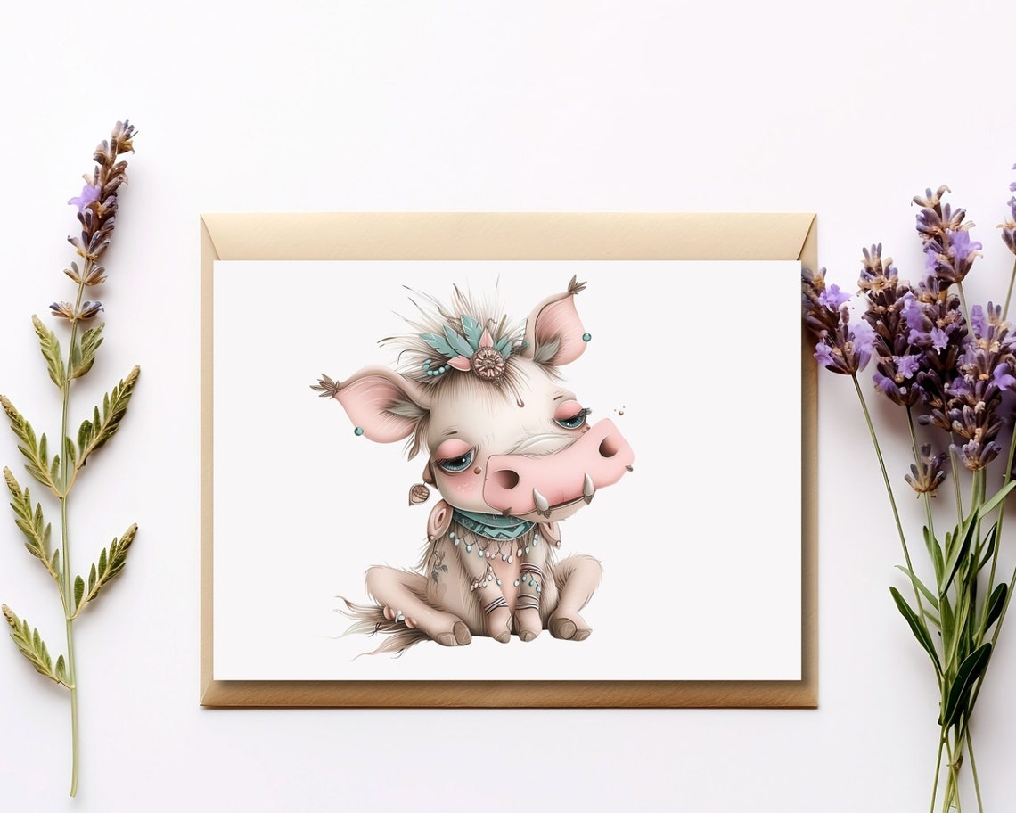 Pink Boho Warthog Clipart | Safari Nursery Decor (PNG) - Etsy