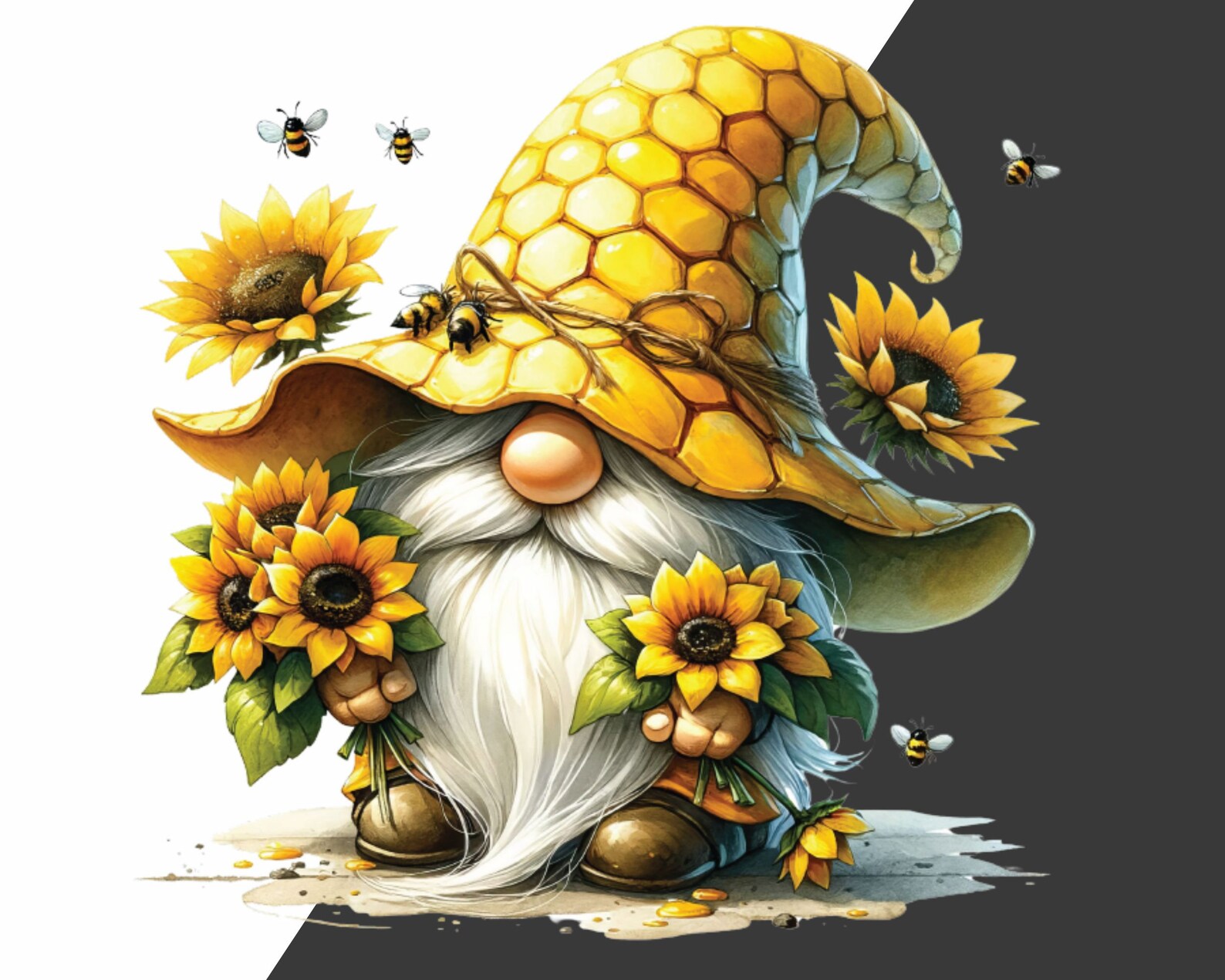 Gnome Honey Bee Clipart Gnome With Sunflower Spring Gnome Clipart Bee ...
