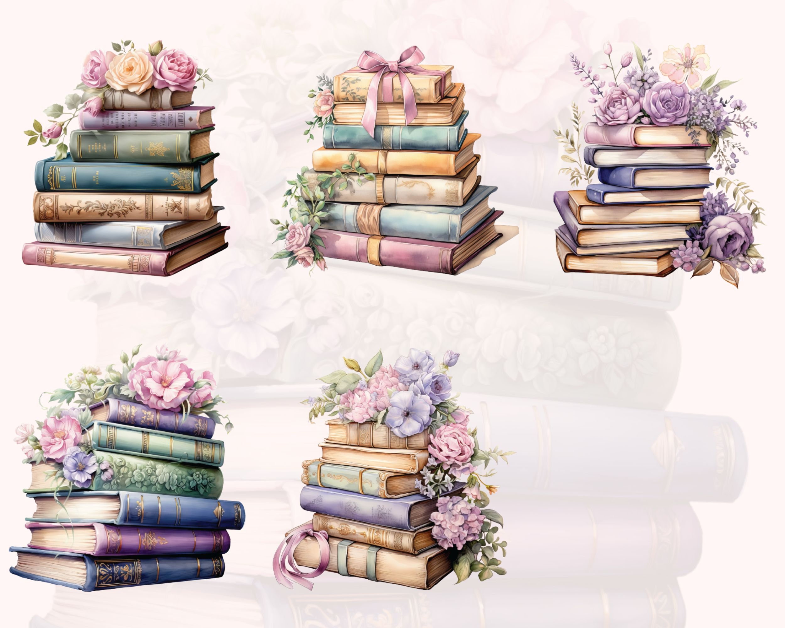 Watercolor Floral Book Clipart Book Lover Clipart Pastel Floral Book ...