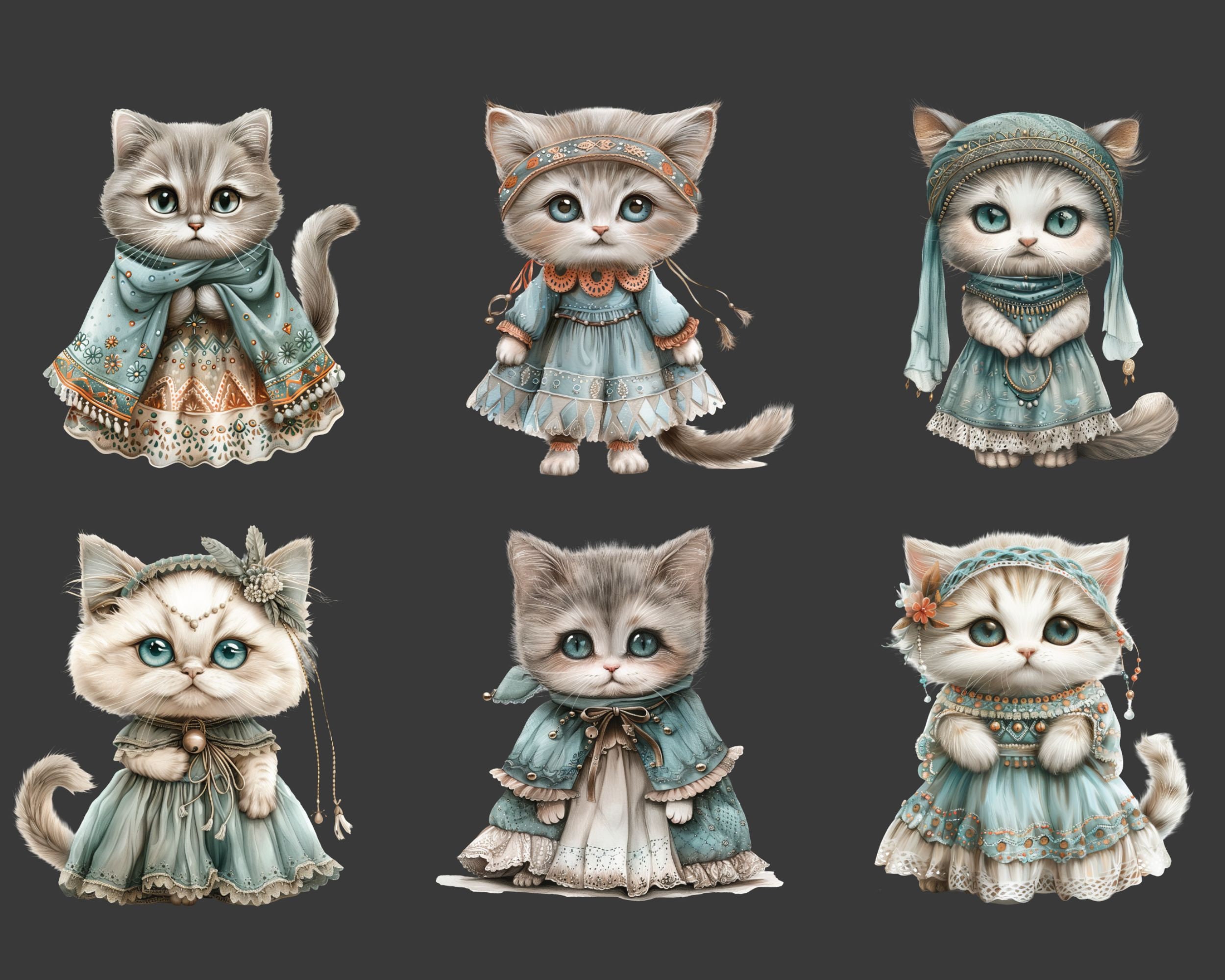 Boho Kitten in A Dress Clipart Cat Dress Clipart Kitten Sublimation ...