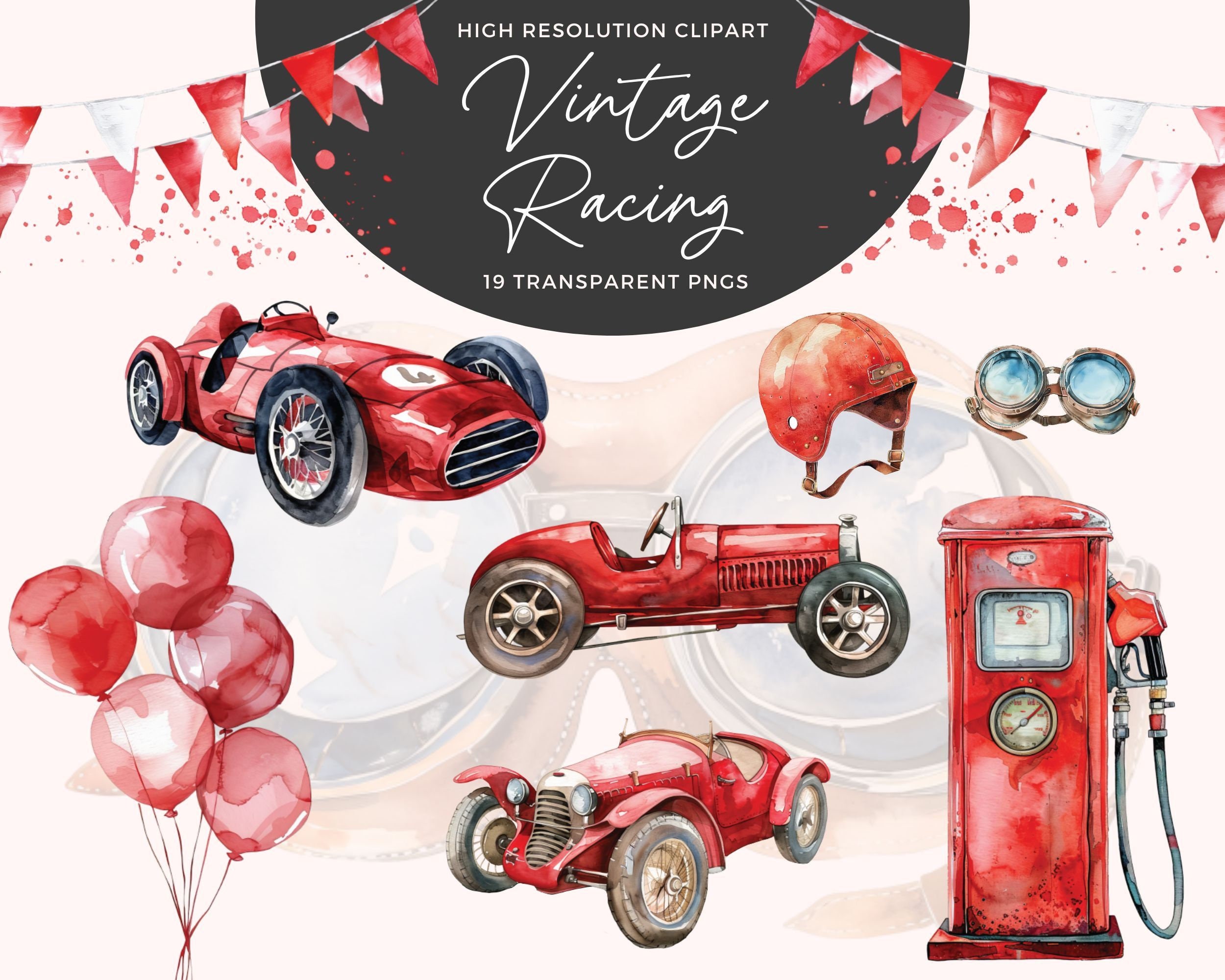 Watercolor Vintage Race Car Nursery Clipart Set Race Car Clipart ...