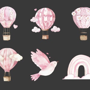 Watercolor Hot Air Balloon Clipart Pink | Pink Hot Air Balloons Png ...