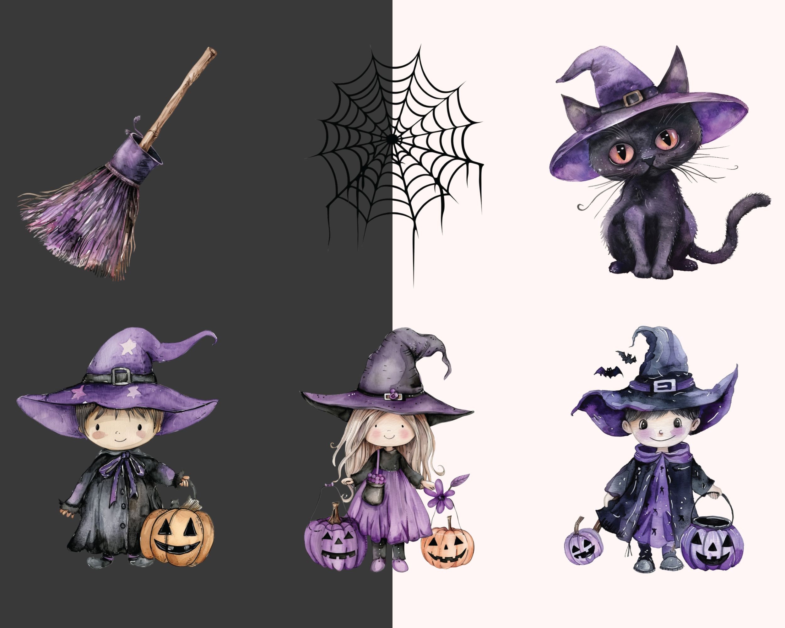 Cute Halloween Clipart | Watercolor Halloween Clipart | Purple Spooky ...