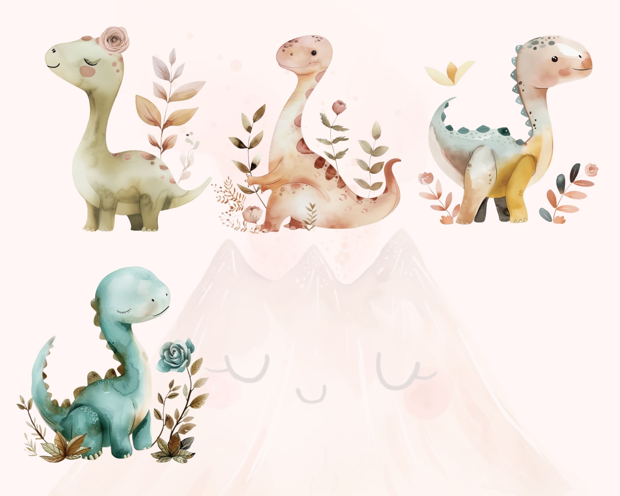 Boho Dinosaur Clipart Bundle Dino Clipart Cute Dinosaur Baby Shower ...
