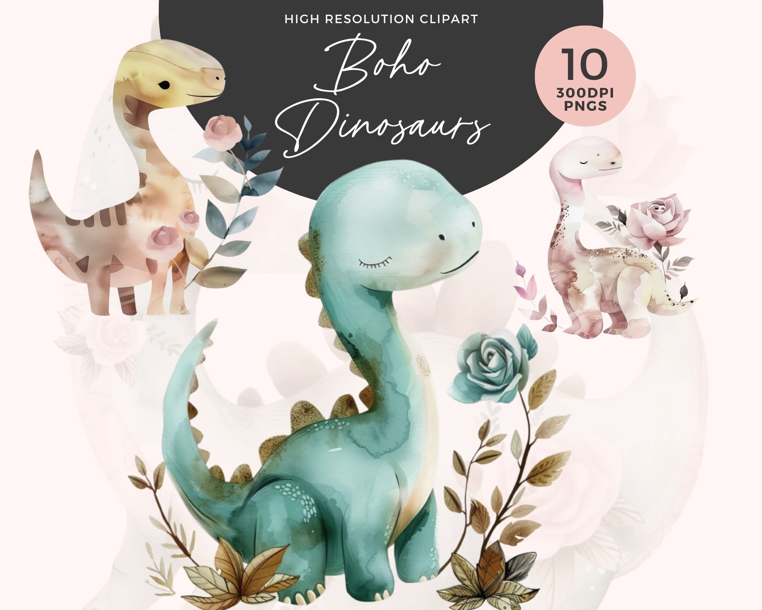 Boho Dinosaur Clipart Bundle Dino Clipart Cute Dinosaur Baby Shower ...