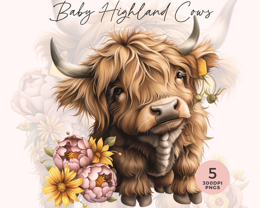 Baby Highland Cow Clipart | Highland Cow Png | Watercolor Sunflower ...