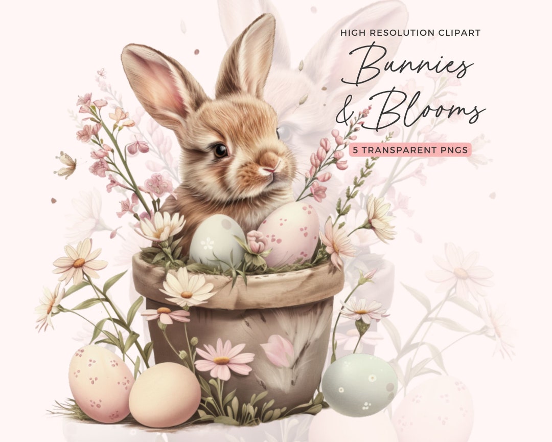 Floral Easter Bunny Watercolor Clipart | Bunnies & Blooms (digital ...