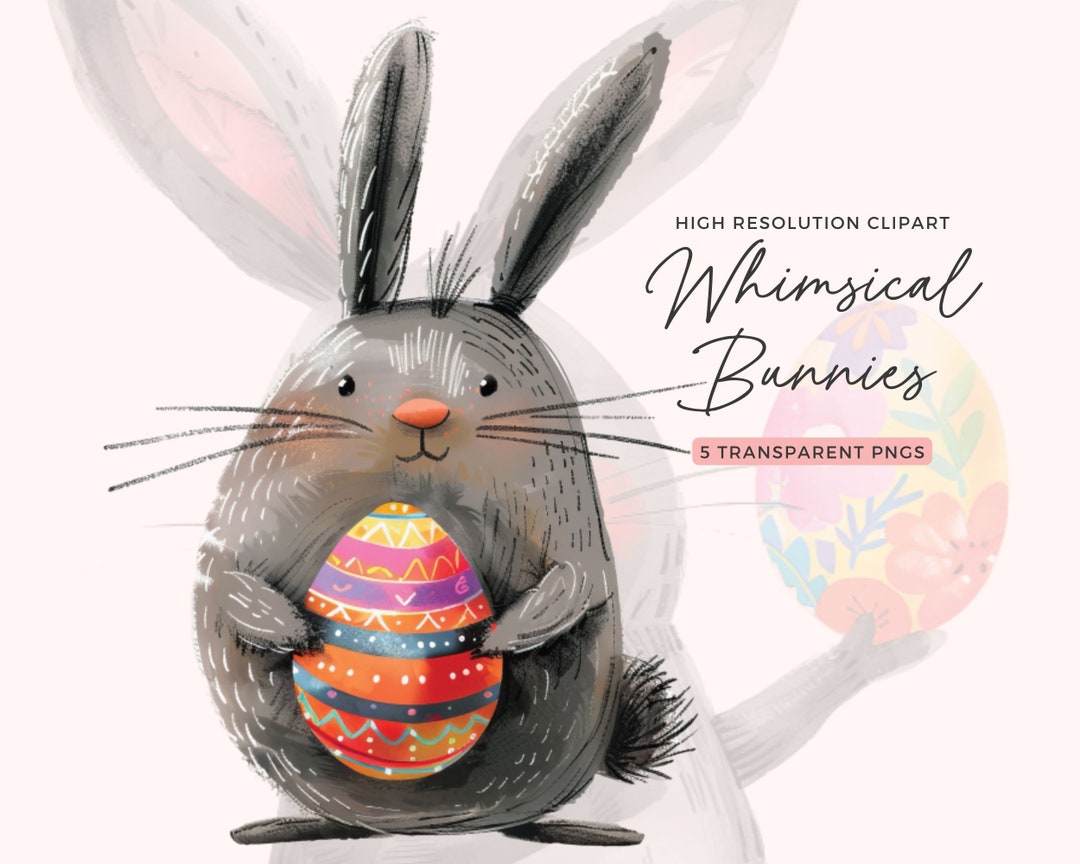 Whimsical Easter Clipart | Whimsical Bunny Clipart | Watercolor Rabbit ...
