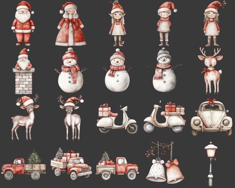 Nordic Santas Village Clipart | Watercolor Neutral Christmas Clipart ...