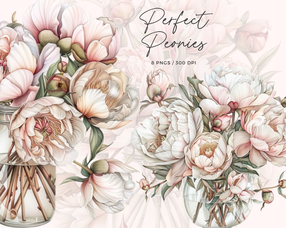 Peonies in A Vase Clipart | Watercolor Pink Peony Clipart | Peony ...