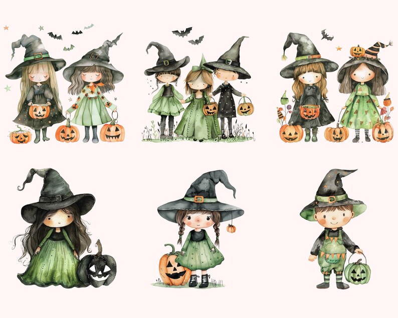 Cute Halloween Clipart | Watercolor Halloween Clipart | Green Spooky ...
