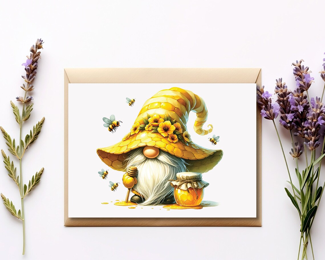 Gnome Honey Bee Clipart | Gnome With Sunflower | Spring Gnome Clipart ...