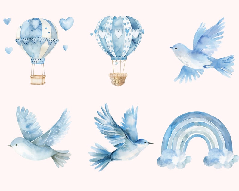 Watercolor Hot Air Balloon Clipart Blue | Blue Hot Air Balloons Png ...