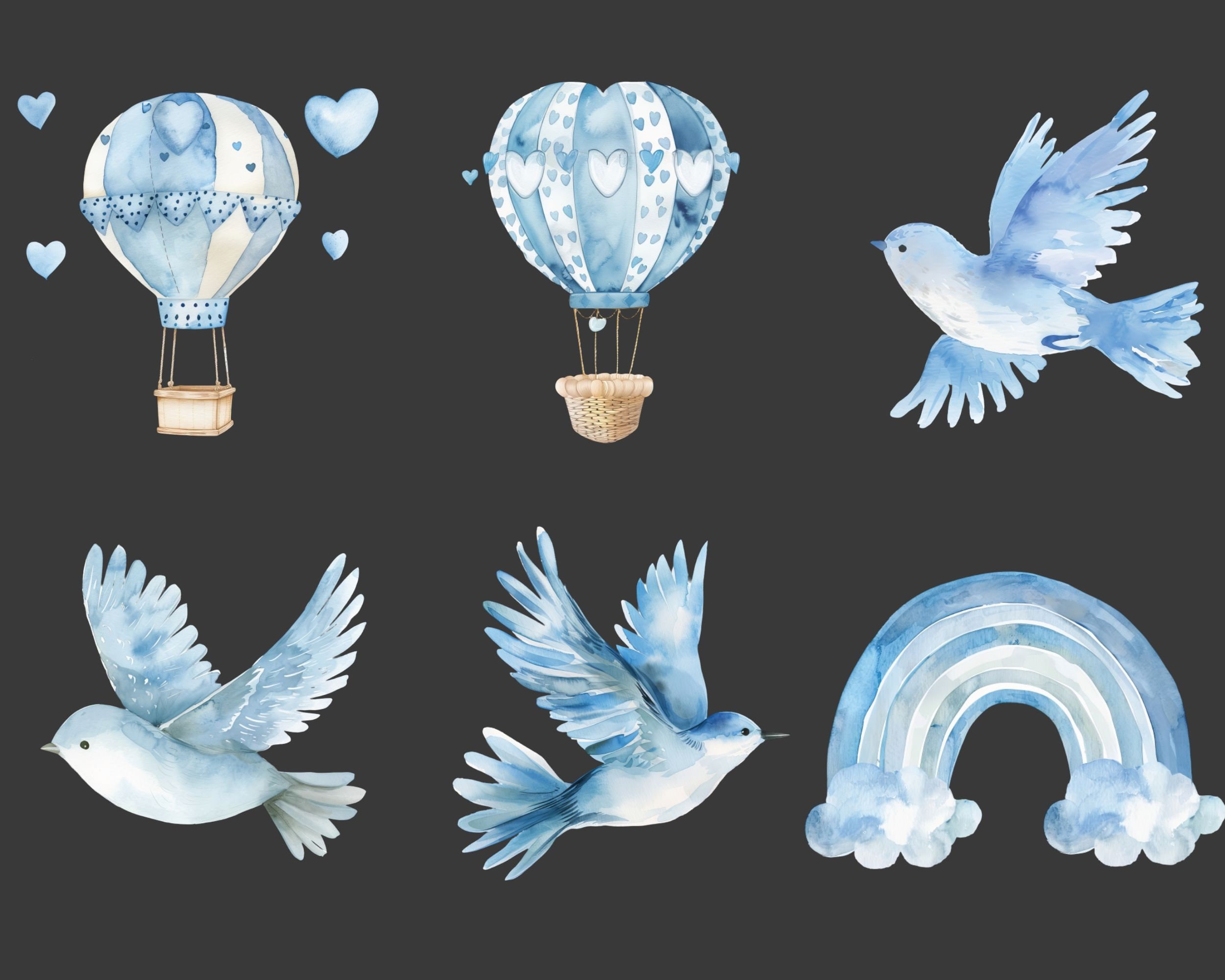Watercolor Hot Air Balloon Clipart Blue Blue Hot Air Balloons Png Hot ...