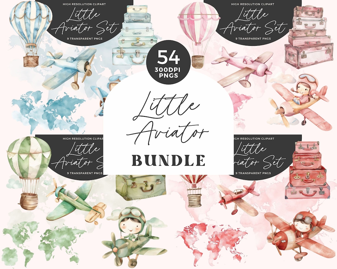 Aeroplane Clipart Bundle | Hot Air Balloon | Baby Shower Clipart ...