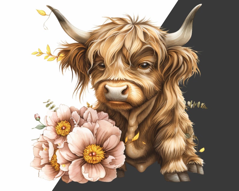 Baby Highland Cow Clipart Highland Cow Png Watercolor Sunflower ...