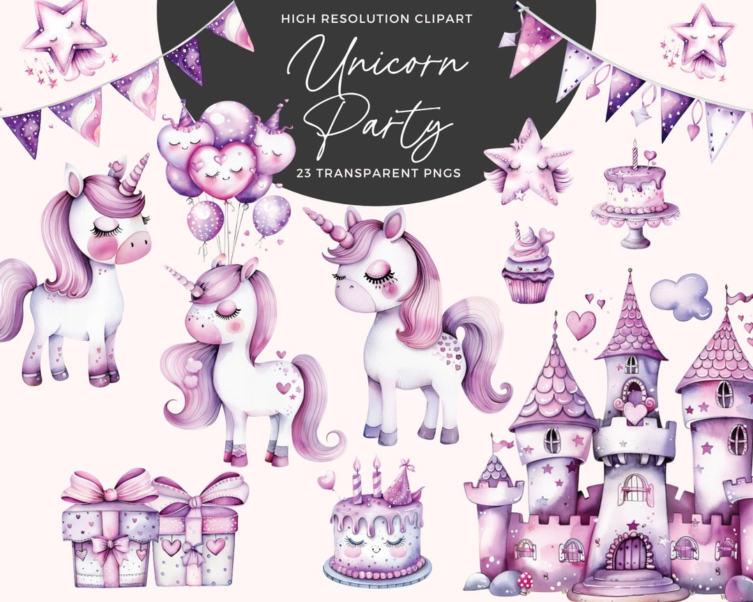 Unicorn Party Clipart | Cute Unicorn Clipart | Kawaii Unicorn Lover ...
