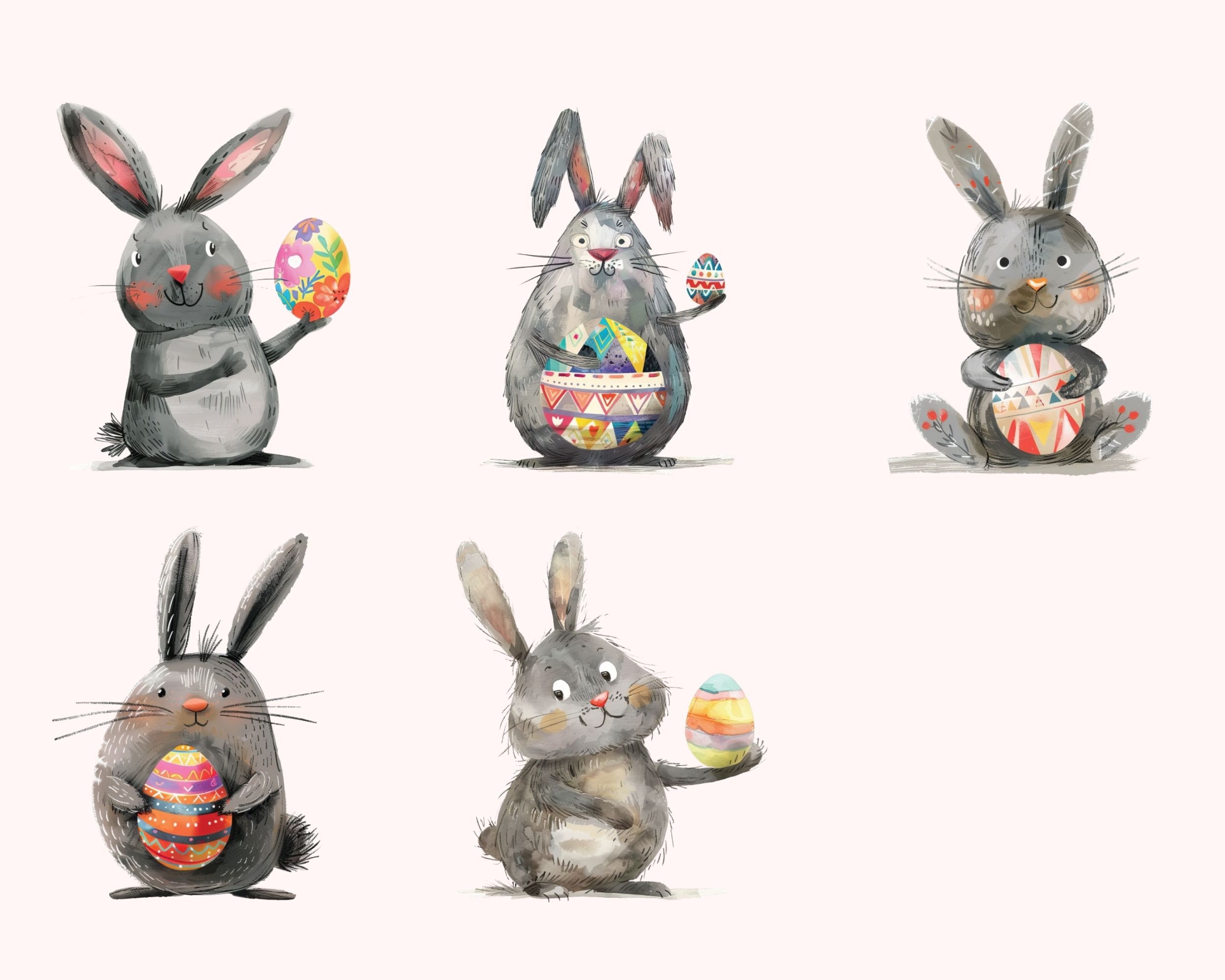 Whimsical Easter Clipart Whimsical Bunny Clipart Watercolor Rabbit ...