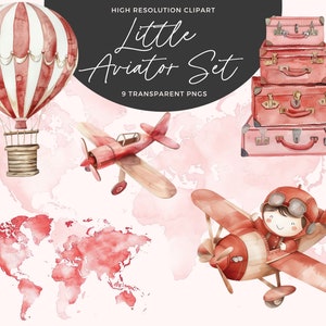 Aeroplane Clipart Bundle | Hot Air Balloon | Baby Shower Clipart ...
