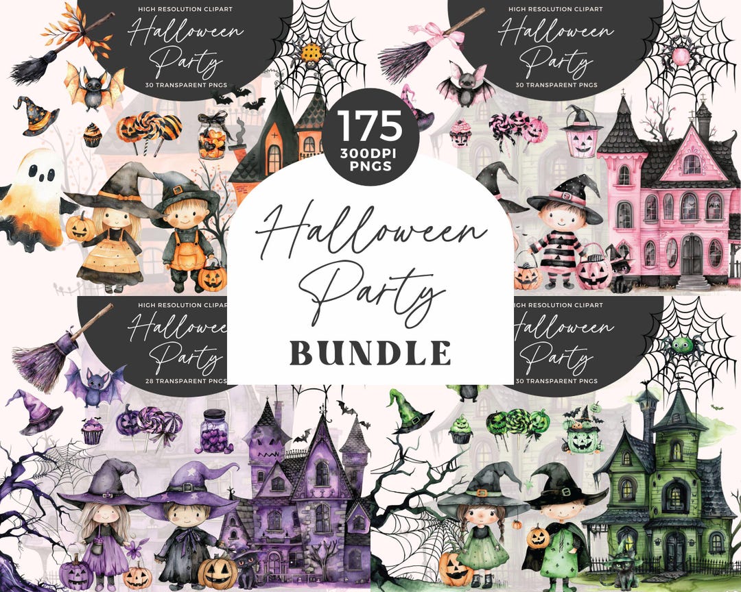 Cute Halloween Clipart Bundle | Watercolor Halloween Clipart | Pink ...