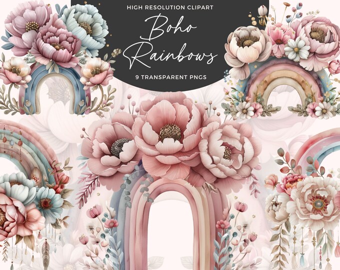 Boho Rainbow Watercolor Clipart, Neutral Rainbow PNG, Baby Shower ...
