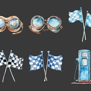 Watercolor Vintage Race Car Nursery Clipart Set | Race Car Clipart ...
