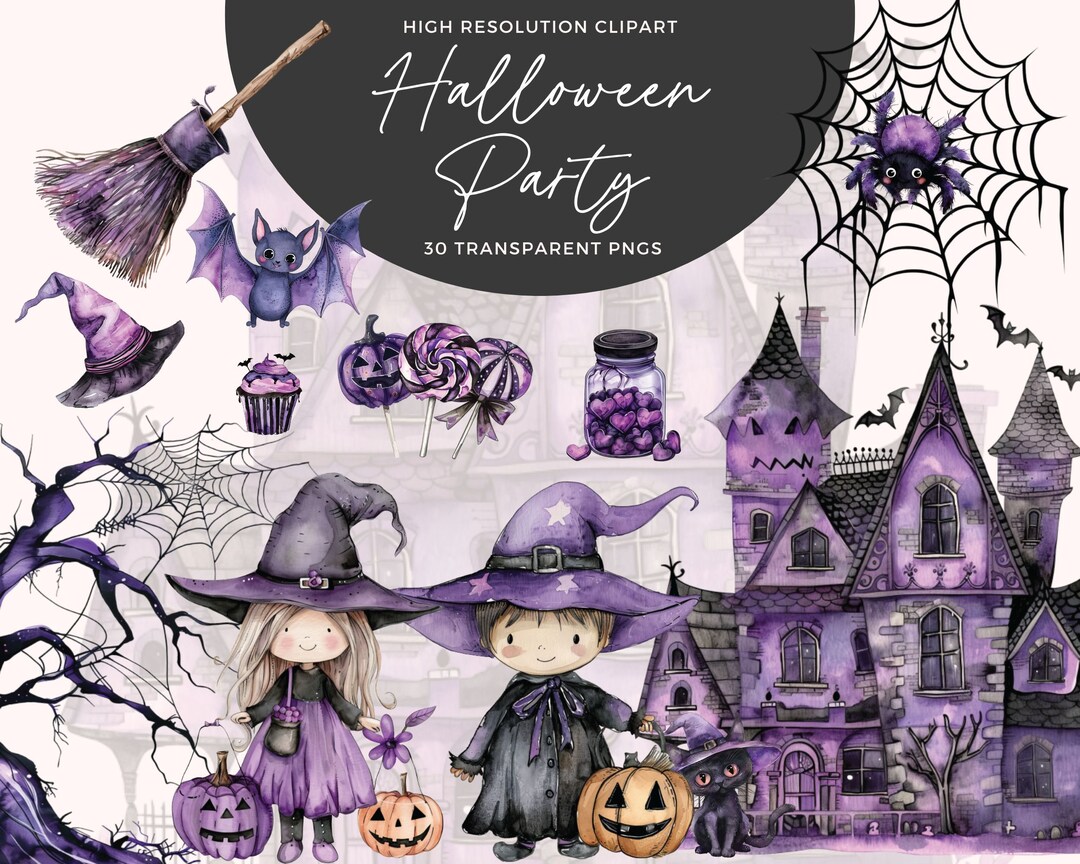 Cute Halloween Clipart Watercolor Halloween Clipart Purple Spooky ...