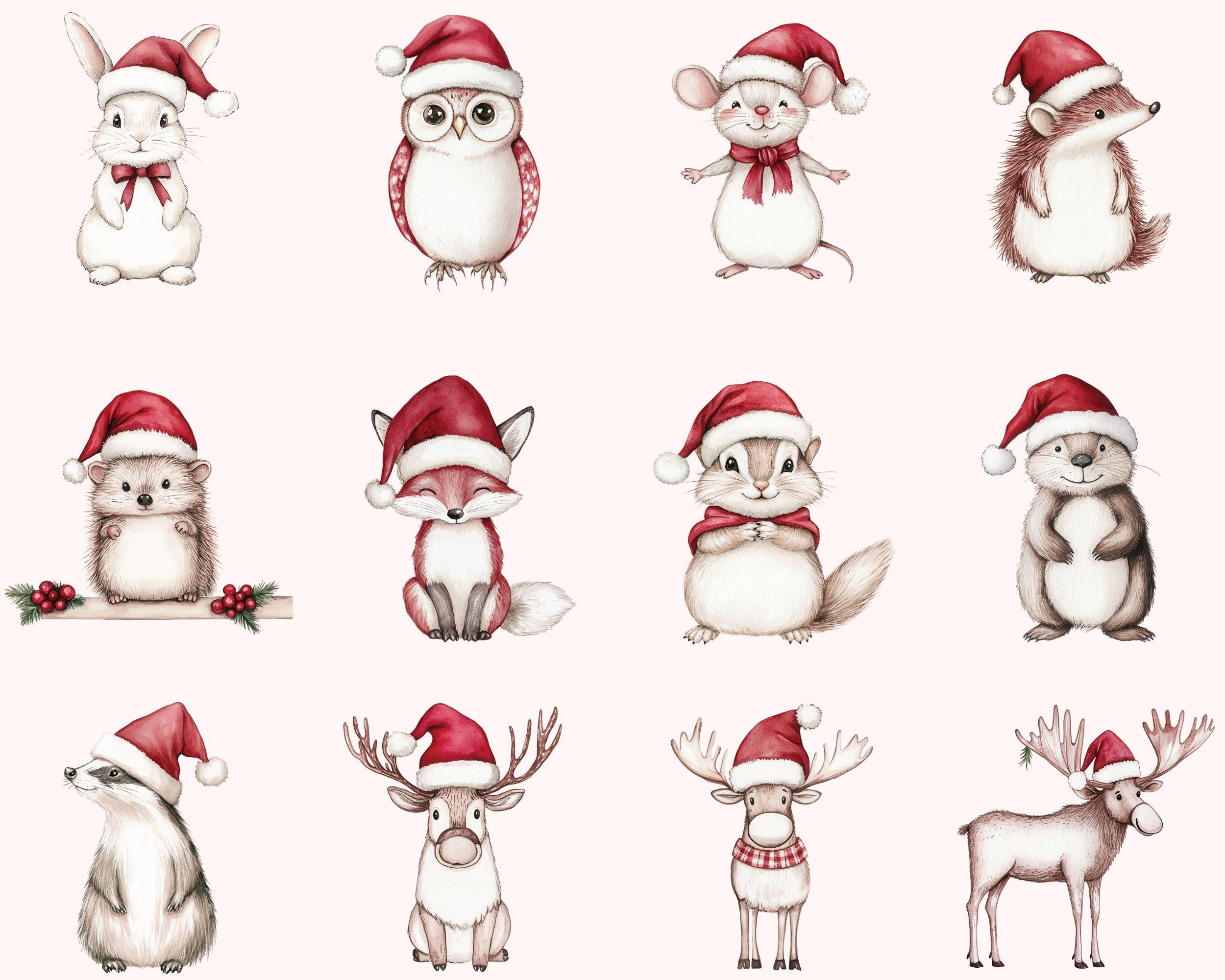 Cute Woodland Animals With Santa Hats | Festive Woodland Animals ...