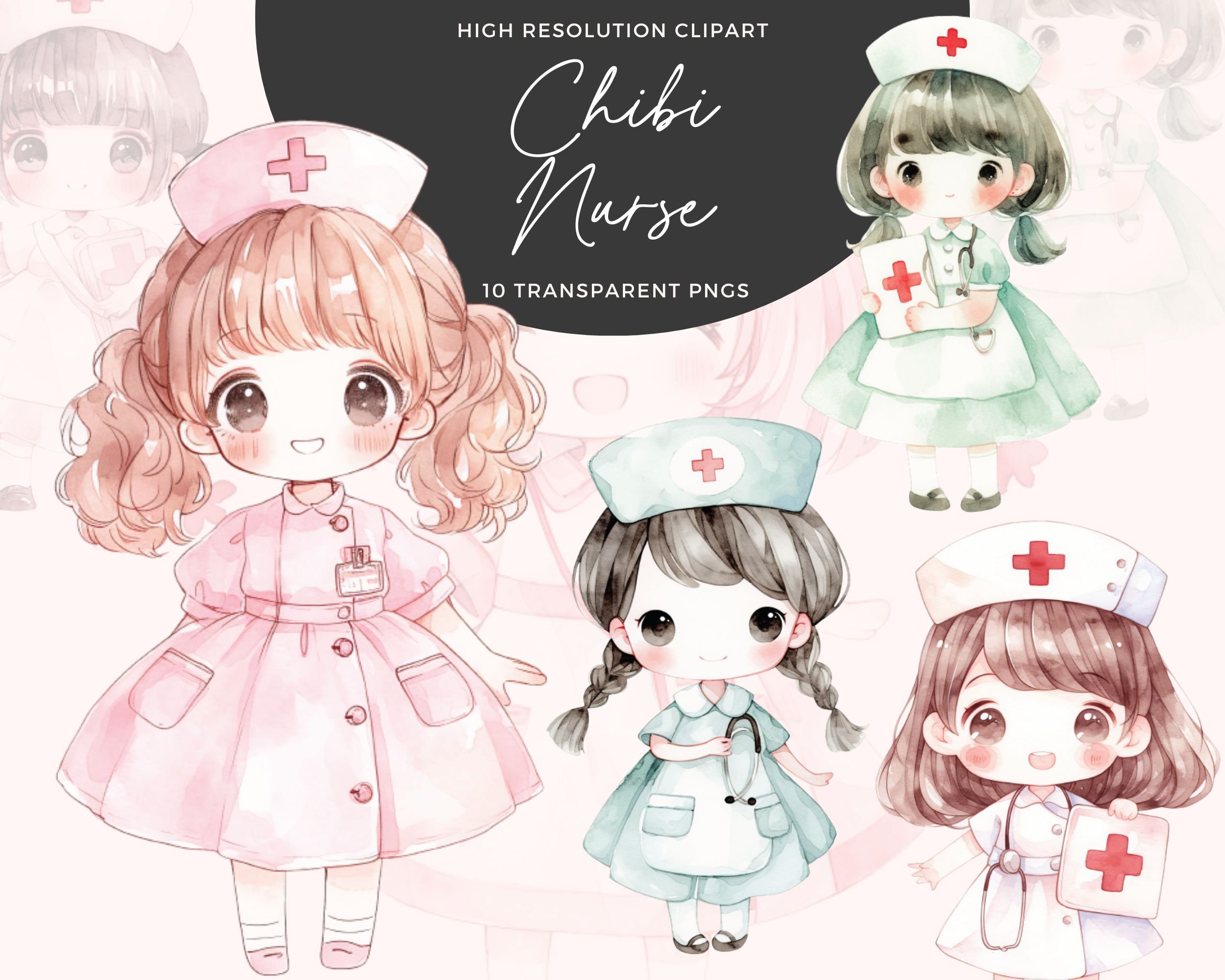 Chibi Nurse Clipart Bundle Hospital Clipart Chibi Nurse PNG Hospital ...