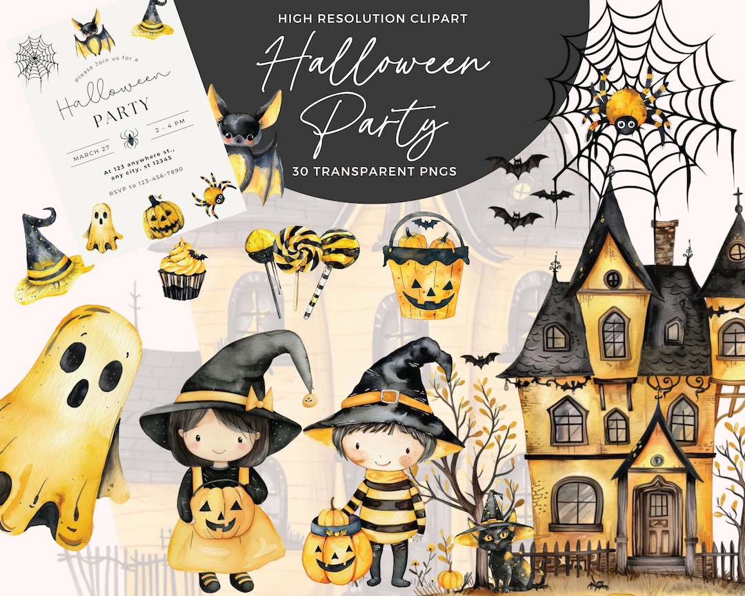 Cute Halloween Clipart Watercolor Halloween Clipart Yellow Spooky ...