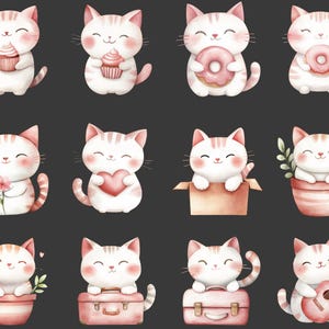 Kawaii Cats Clipart Bundle | Cute Cat Clipart | Cute Kitten Clipart ...