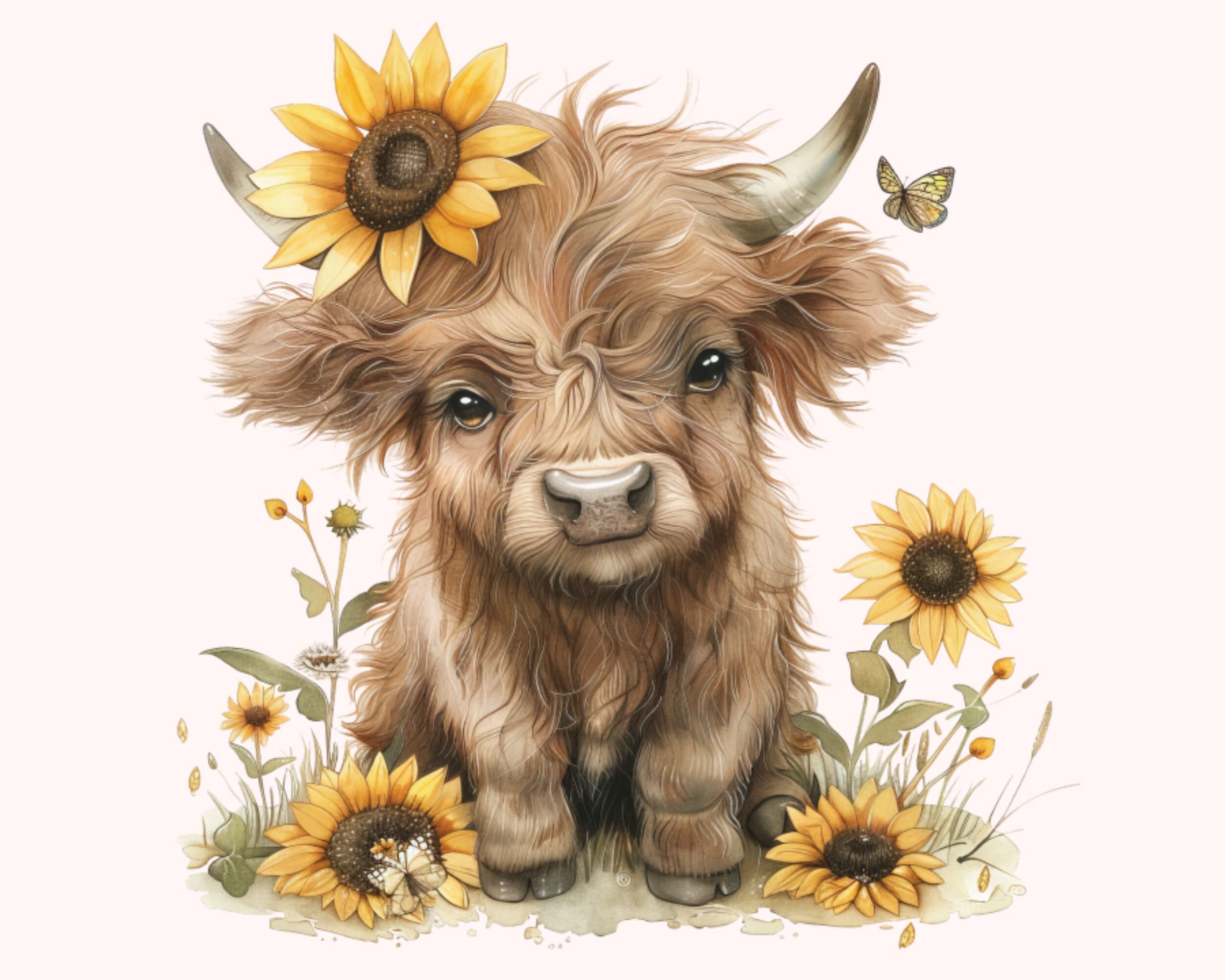 Watercolor Baby Highland Cow Clipart | Sunflower Pngs (commercial Use ...