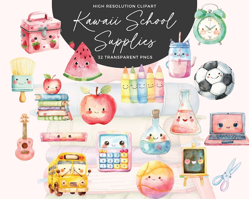 Cute School Supply Clipart | Cute School Supplies Clipart | Kawaii Clip ...